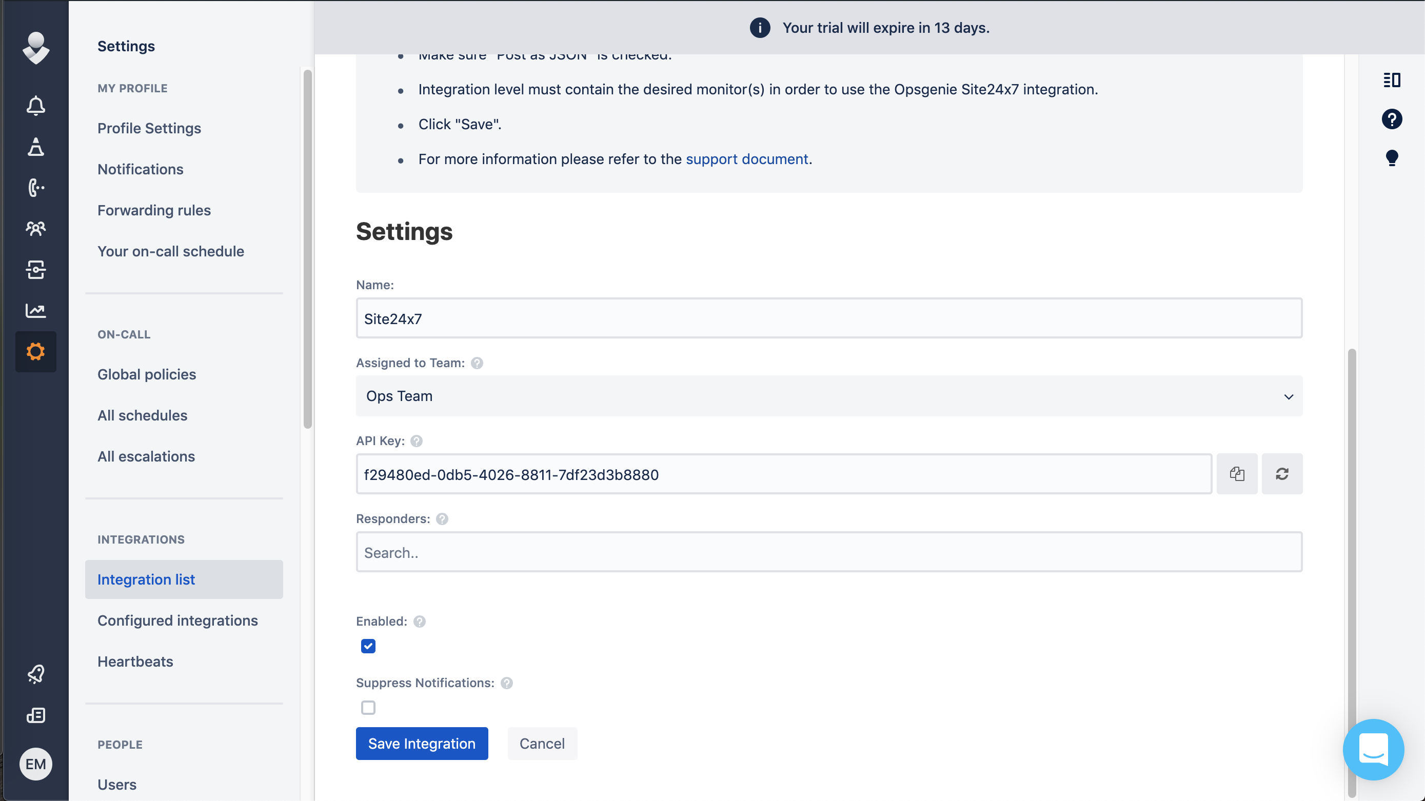 OpsGenie | Online Help Site24x7