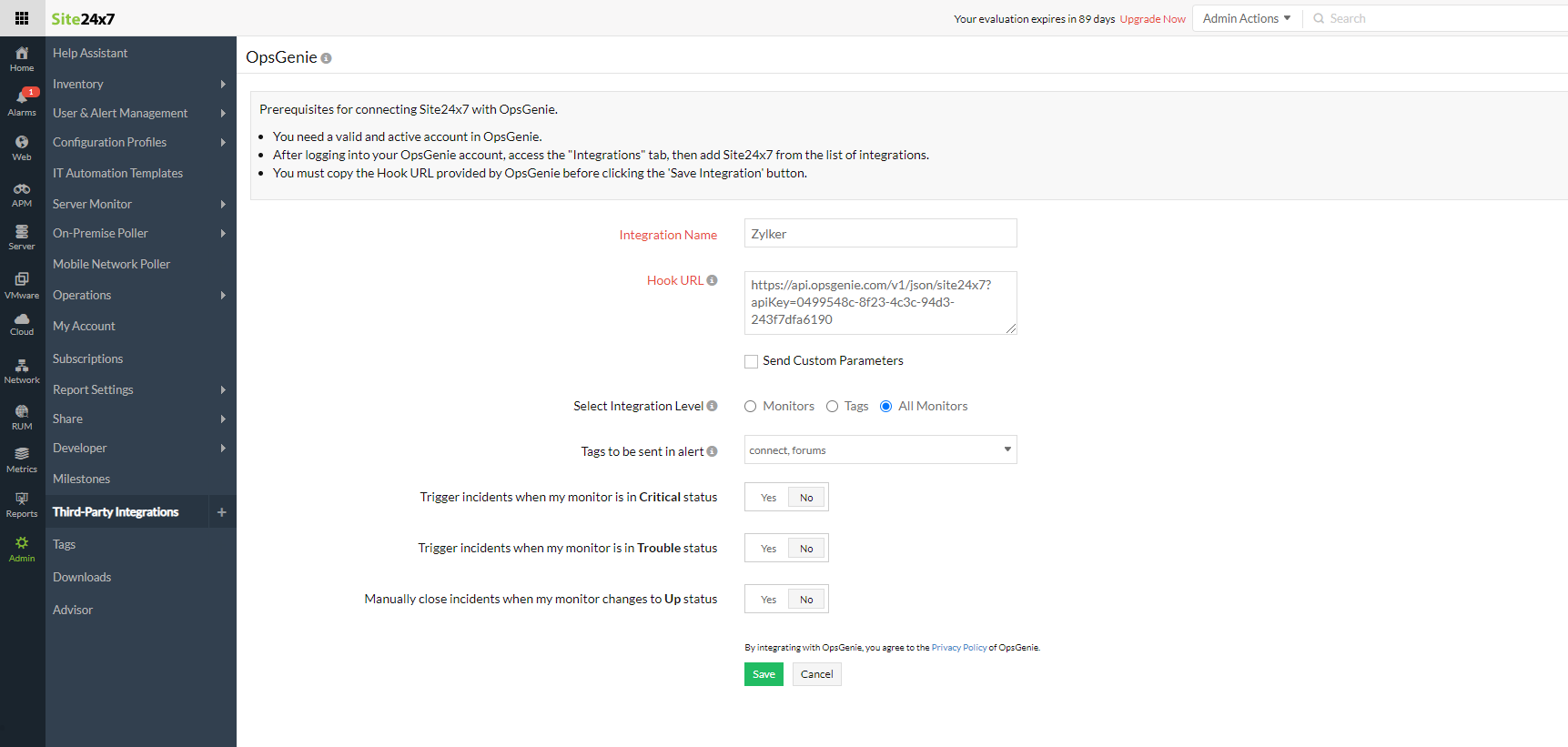 OpsGenie | Online Help Site24x7