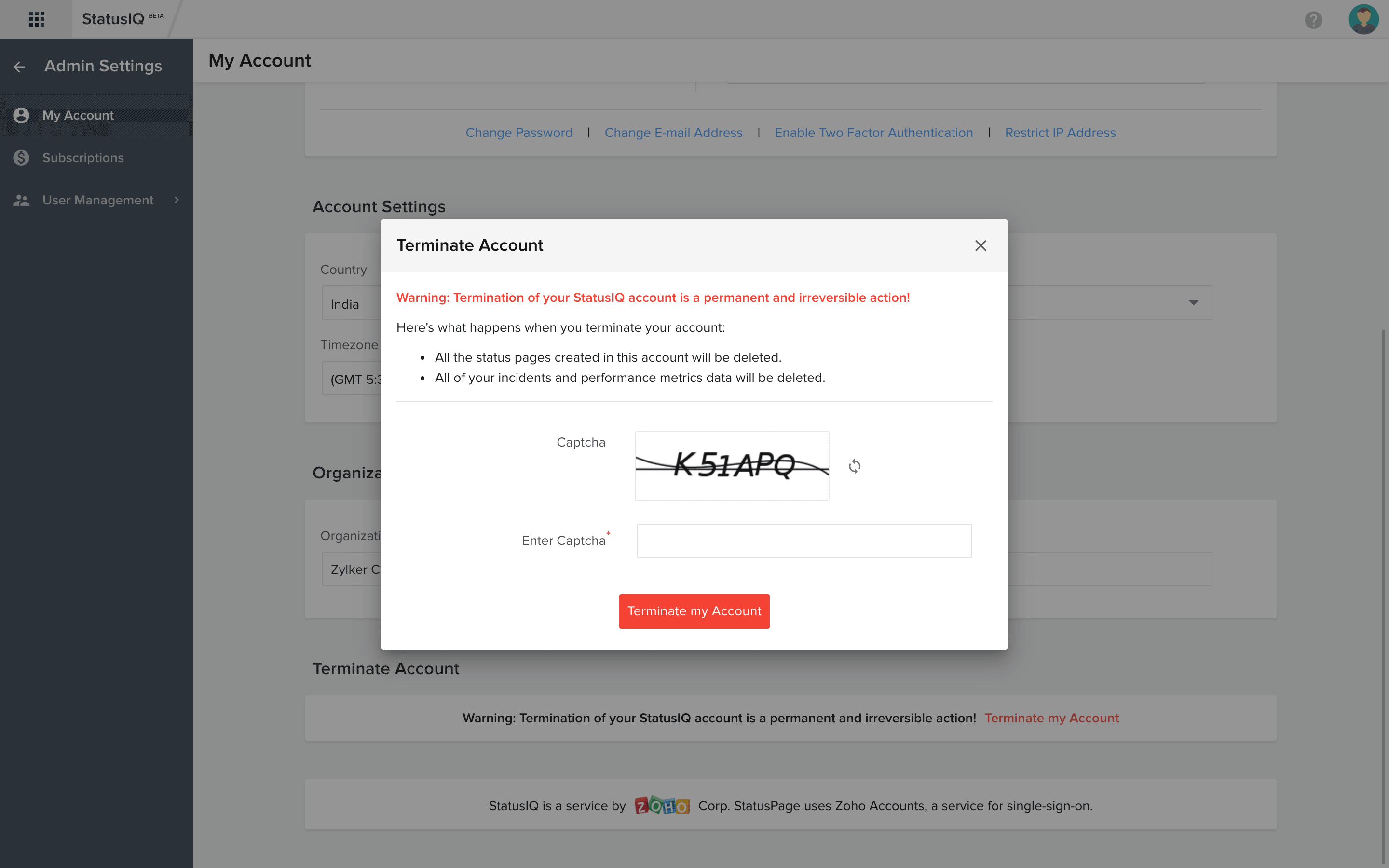 My Account | StatusIQ User Guide